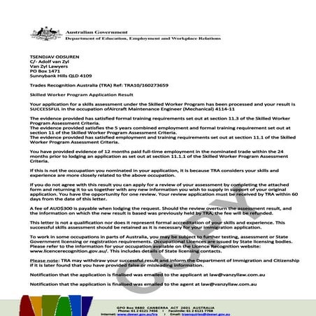 TRA outcome letter | PDF