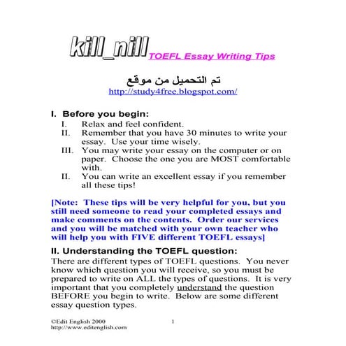 (2) (ebook english) - toefl - toefl essay writing tips | DOC