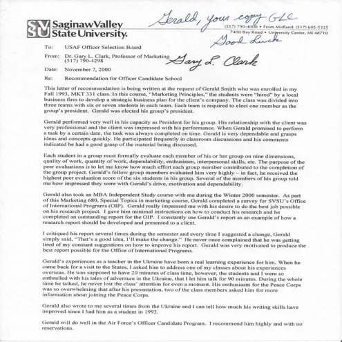 letter of recommendation SVSU Professor Gary Clark | PDF
