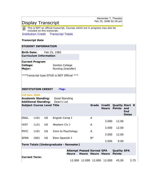 Graduate Academic Transcript | PDF