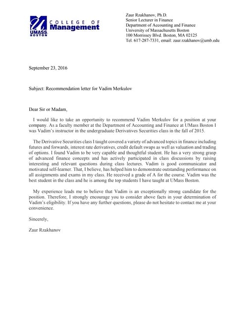 Letter of Recommendation Finance Director | PDF | Business Accounting & Finance | Business
