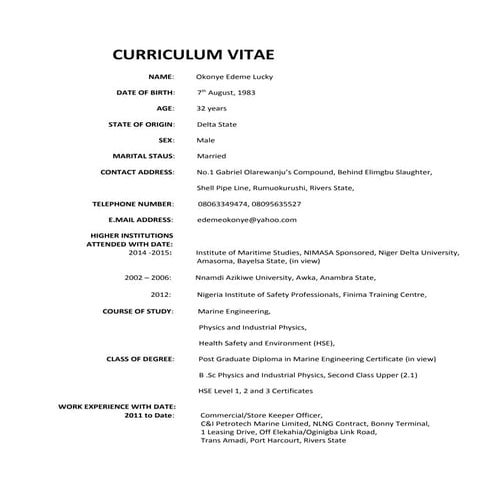 OKONYE LUCKY EDEME CV | DOC