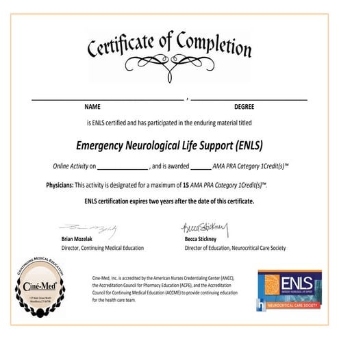 ENLS Physician Certificate- Cinemed | PPT | Free Download