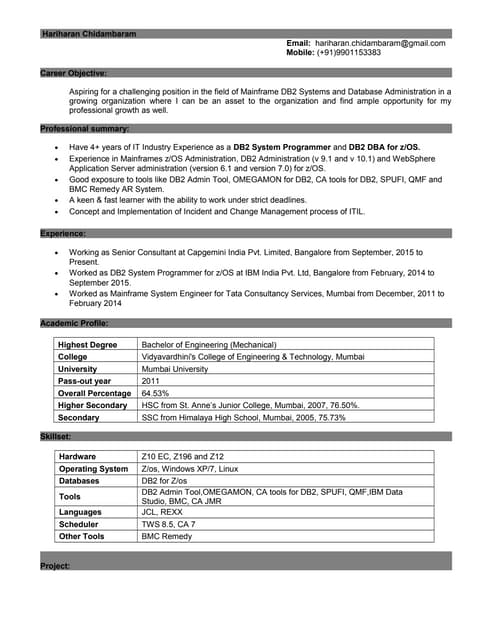 Resume for DB2 DBA LUW/AIX | PDF
