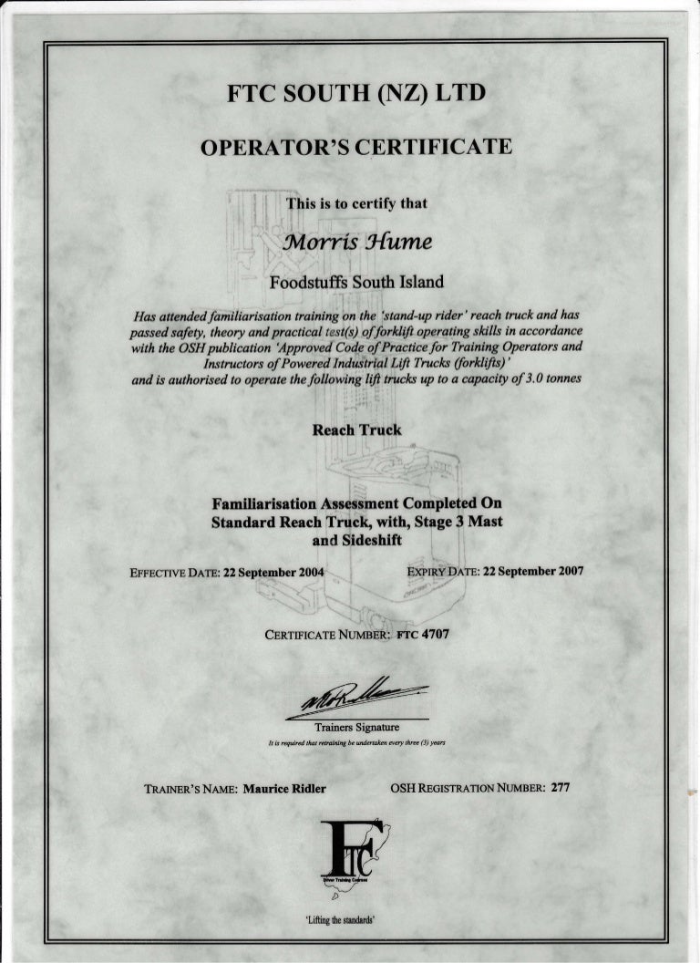 FTC South Reach Truck Operators Certificate 22 September 2004