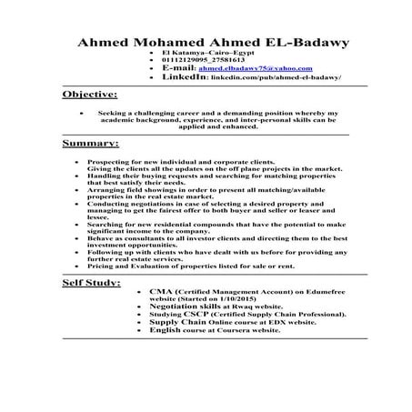 Ahmed Mohamed Ahmed El Badawy C.V | PDF