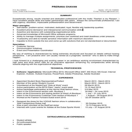 CV - Prerana Chavan - Y2015-2 | PDF