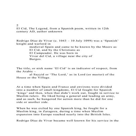 2El Cid, The Legend, from a Spanish poem, written in 12th ce.docx