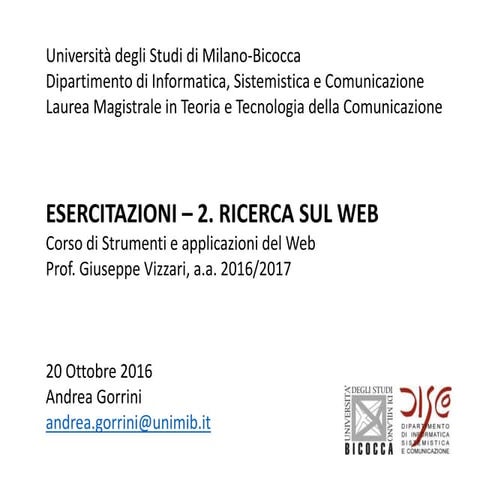 2 esercitazione - Ricerca sul web | PPTX | Web Development | Internet