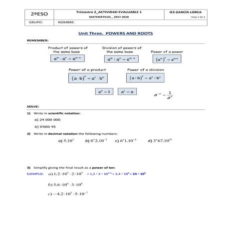 2 eso t2_actev_1_ud3 powerroots | PDF