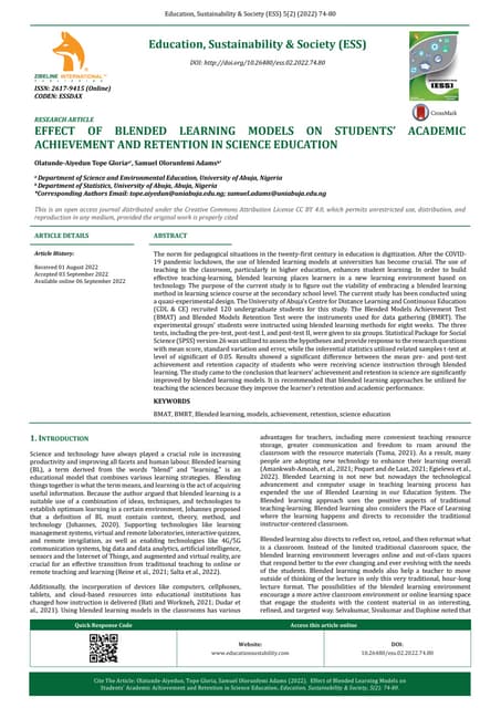 Blended learning in elementary school science learning: A systematic literature review | PDF