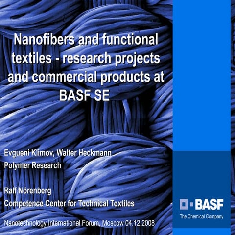 BASF SE - Nanofibres and functional textiles | PPT