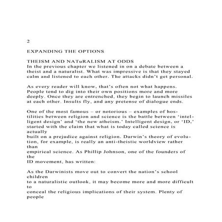 2EXPANDING THE OPTIONSTHEISM AND NATuRALISM AT ODDSI.docx | Biological Sciences | Science