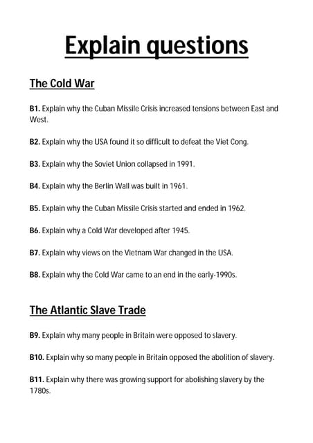 Example National 5 History questions - Explain | PDF