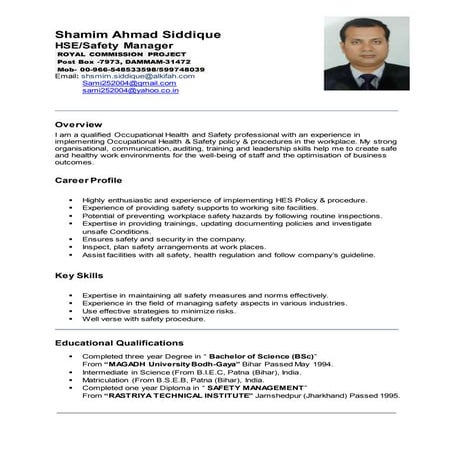 shamim ahmad HSE manager CV | DOCX