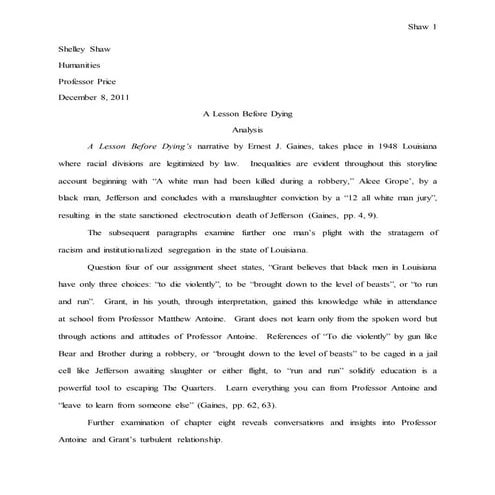 Final Project A Lesson Before Dying | DOCX