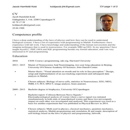 English CV Jacob Hamfeldt Kold | PDF | Programming Languages | Computing