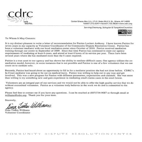 Recommendation Letter Patrice Lockert Anthony 2016 | PDF