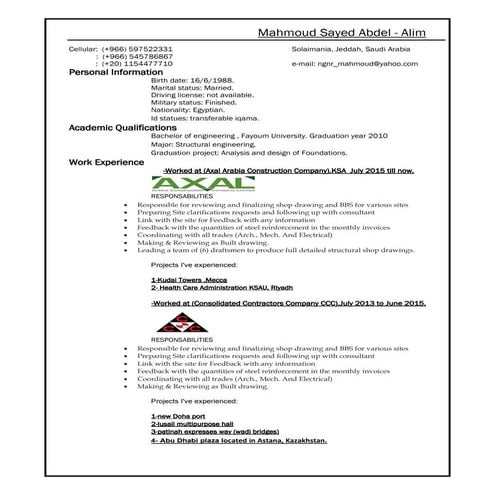 CV -(Technical Office structural Engineer) | PDF