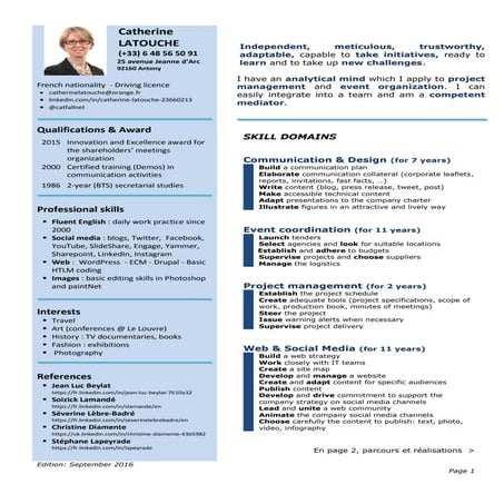 CV01_Catherine_Latouche_2016_EN | PDF | Business Expos & Conferences | Events