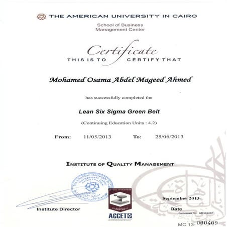 Lean Six Sigma Certificate | PDF | Mechanical and Industrial ...