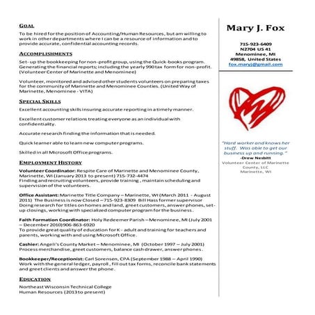 Resume Mary J Fox | PDF