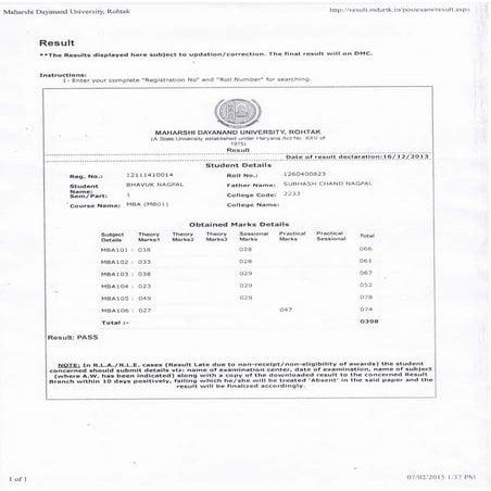 MBA Finance result | PDF