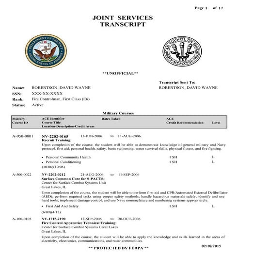 Joint Services Transcript | PDF