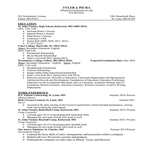 tyler picha resume | PDF