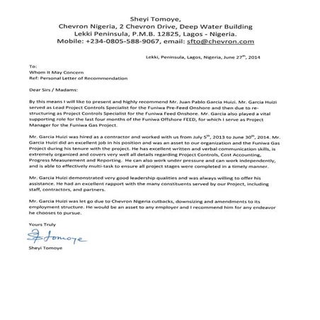 SHEYI TOMOYE FUNIWA'S PROJECT MANAGER LETTER OF RECOMMENDATION | PDF