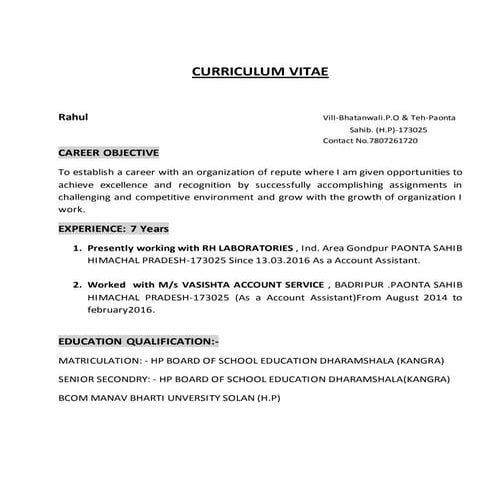 CURRICULUM VITAE RAHUL | PDF