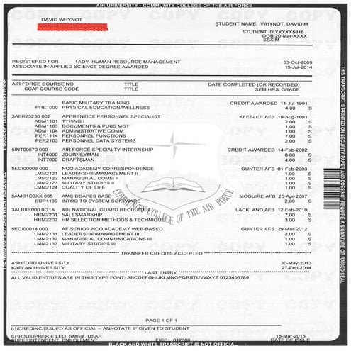 CCAF Associates Transcript Mask | PDF