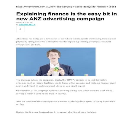 Explaining finance is the easy bit in new ANZ advertising campaign ...