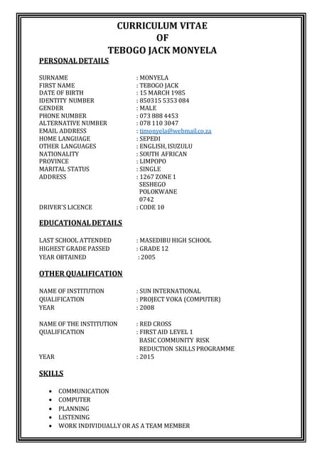 CURRICULUM VITAE. afrikaans docx | DOCX