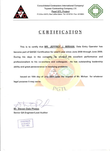 CCC Employment Cert. | PDF