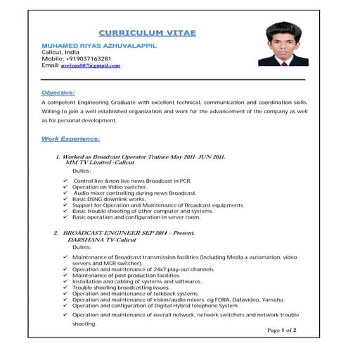 RIYAS_BROADCAST_CV | PDF