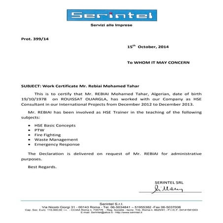 Work Certificate ENI Iraq | PDF