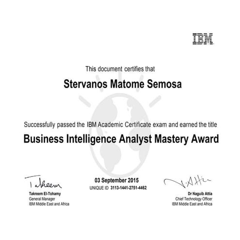 Business Intelligence Analyst Mastery Award_certificate | PDF