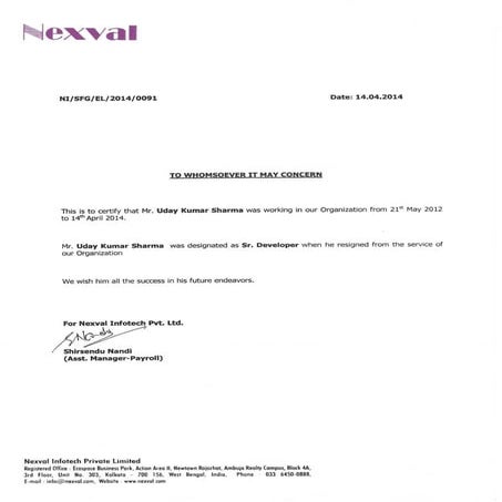 NEXVAL Experience Letter | PDF