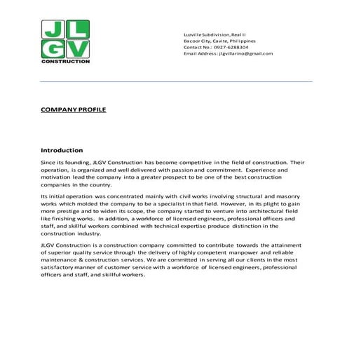 JLGV Construction Company Profile updated 02022015 | DOCX