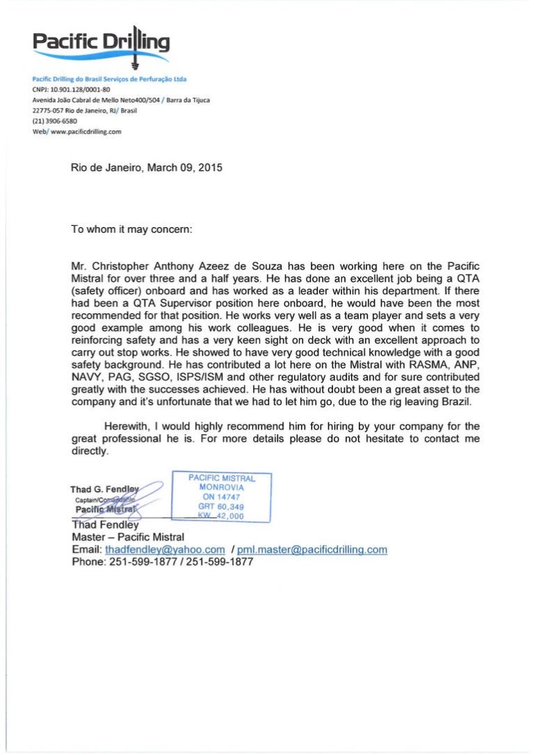 Recommendation letter Captain Recommendation letter Captain