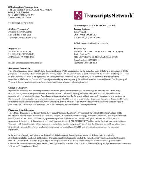 Daniel Kahl UTSA transcripts | PDF