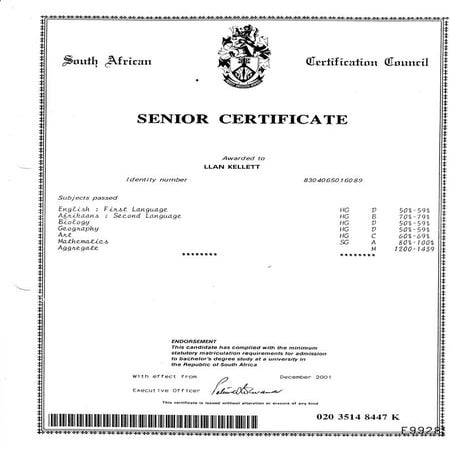 Senior Certificate | PDF