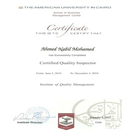 Certified Quality Inspector AUC Certificate | PDF