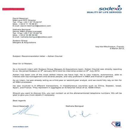 Recommendation letter Adrien Courtat (Sodexo) 5-Mar-2013 | PDF