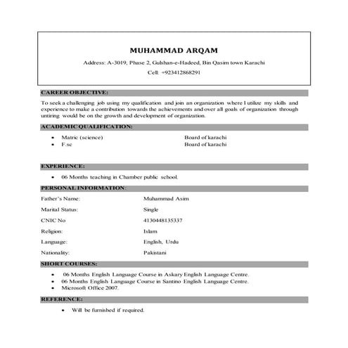 MUHAMMAD ARQAM CV | DOCX