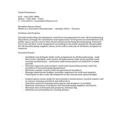 Resume HSKP 2016 | DOC | Hotel Properties | Real Estate