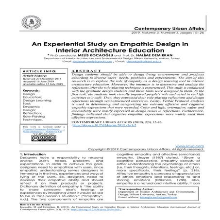 An Experiential Study on Empathic Design in Interior Architecture Education | PDF