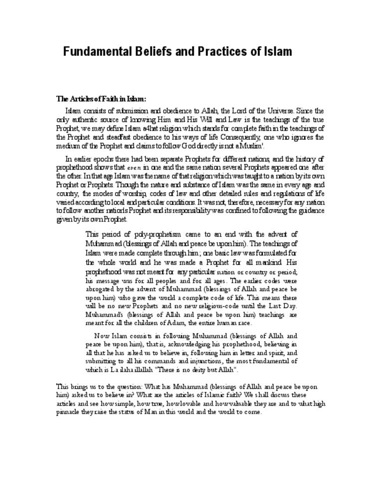 Islamic Studies - Fundamental beliefs