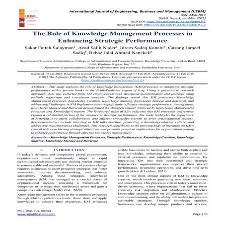 The Role of Knowledge Management Processes in Enhancing Strategic Performance | PDF
